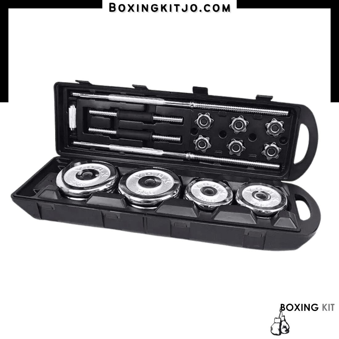 York Adjustable Barbell Set With Dumbbells' Bars & Case - boxingkitjo